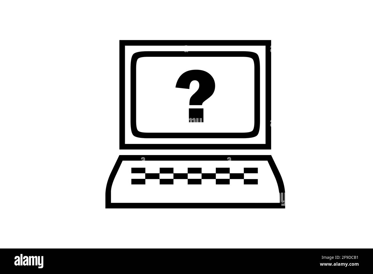 Icon of a laptop with a question mark on the desktop isolated on a ...