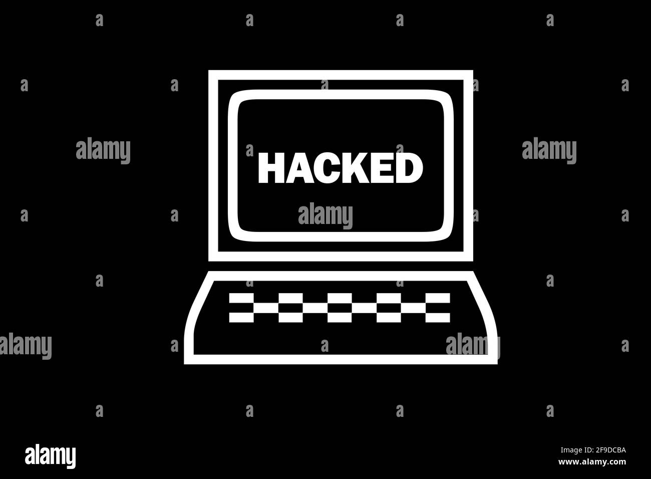 Icon of a laptop with the word hacked on the desktop isolated on a ...