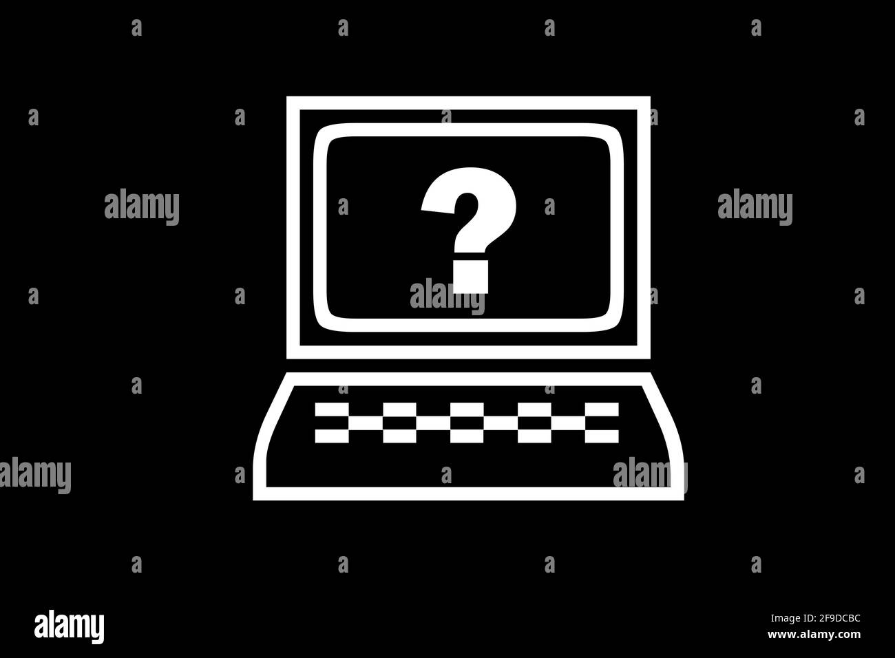 Icon of a laptop with a question mark on the desktop isolated on a ...