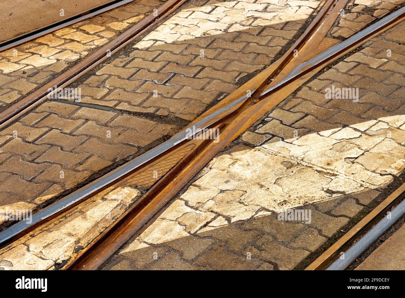 Tram tracks on the street Stock Photo - Alamy