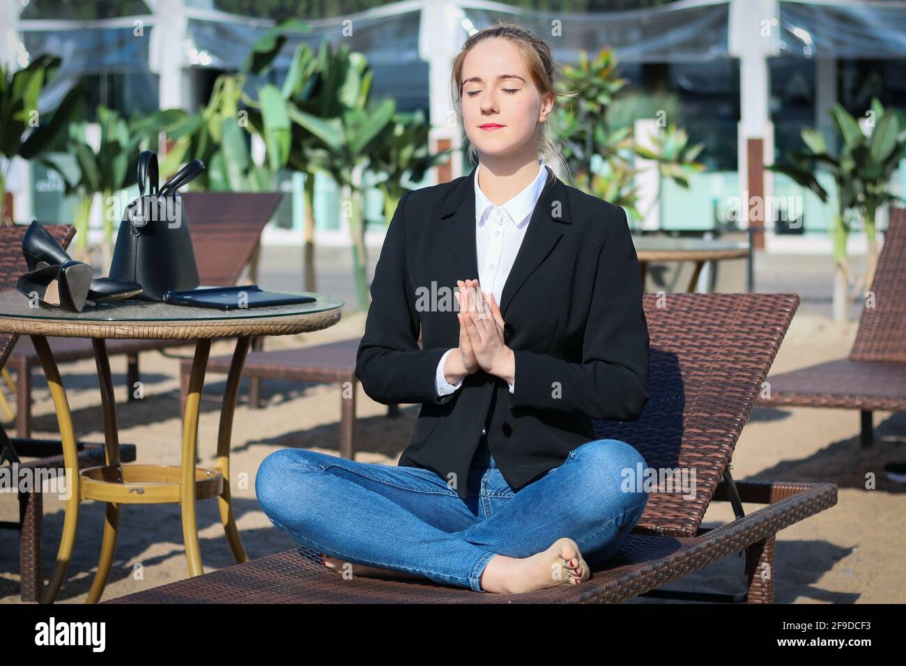 Yoga pose sitting chair hi-res stock photography and images - Alamy