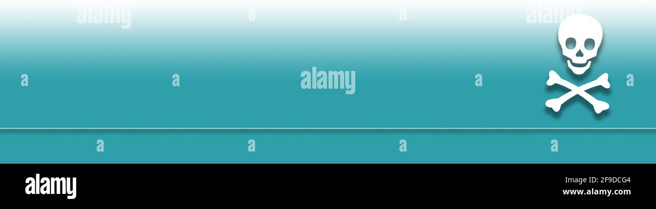 A gradient turquoise background with the white icon of the skull on the ...