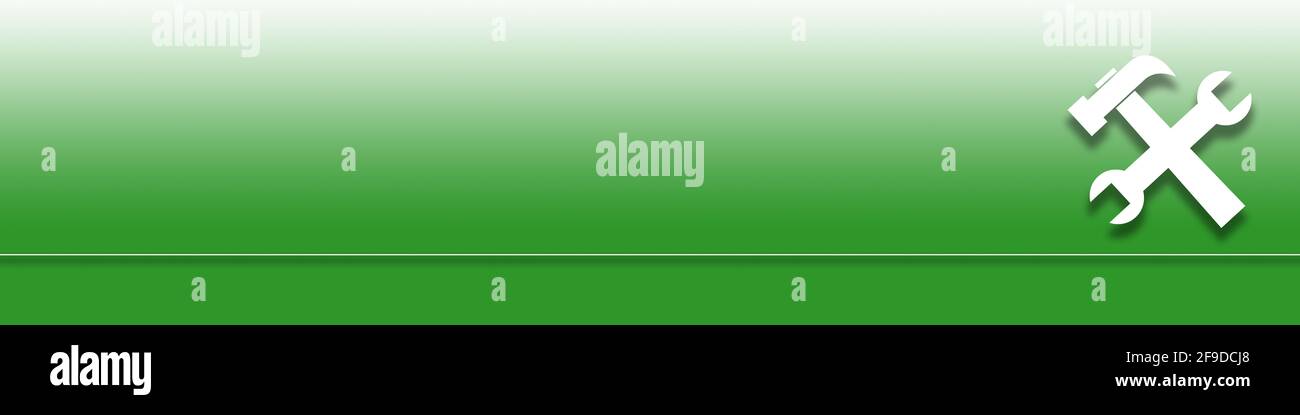 A gradient green background with the white icon of tools on the right ...