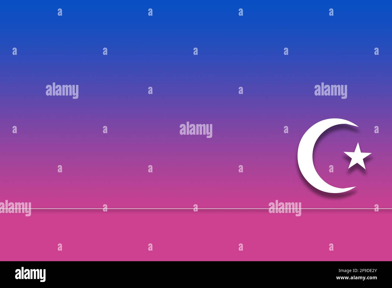 A gradient purple background with the white icon of a Muslim flag ...