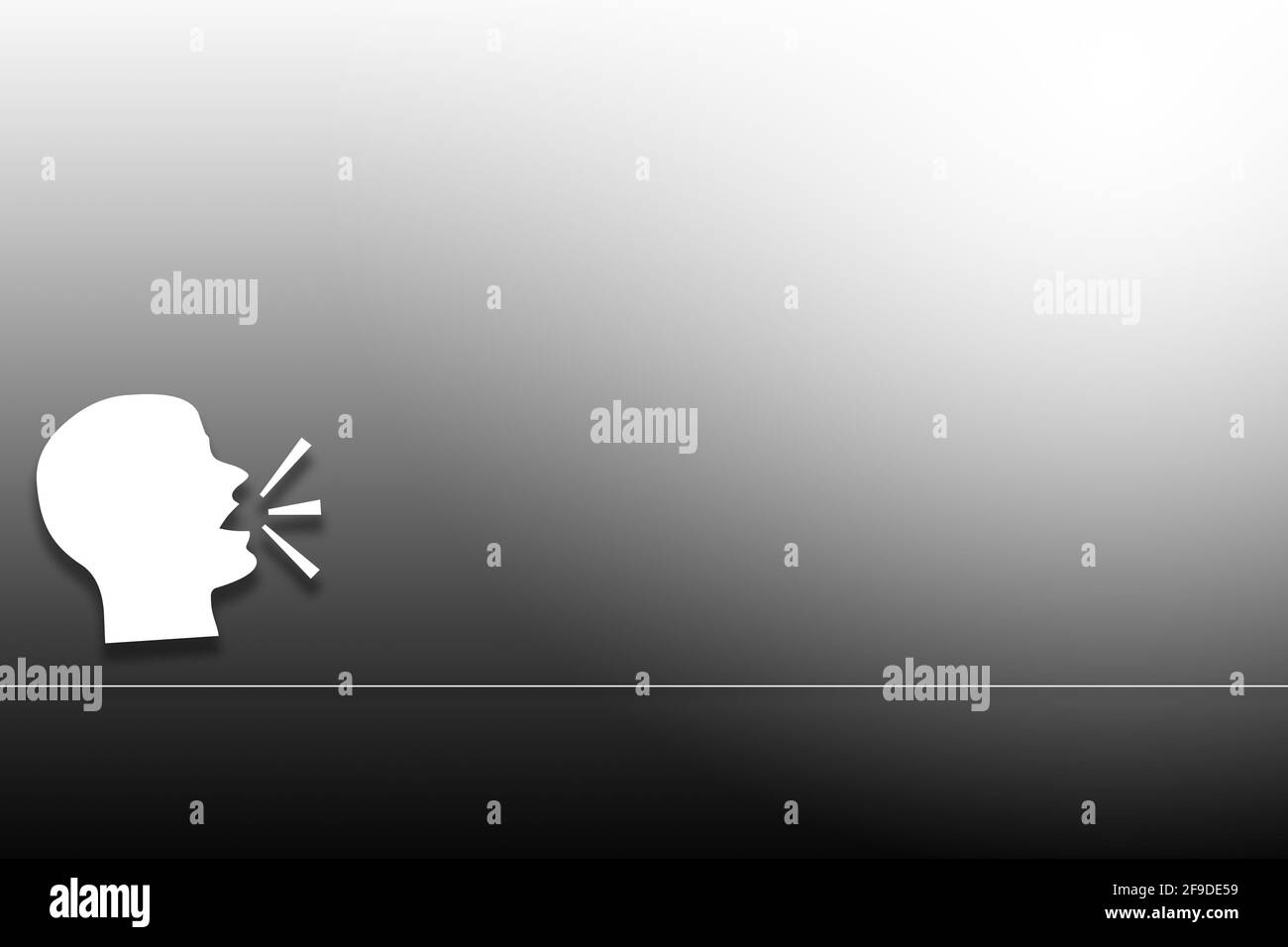 A gradient gray background with the white icon of a shouting man on the ...
