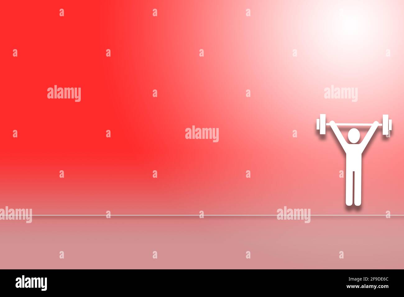 A gradient red background with the white icon of a weightlifter on the ...