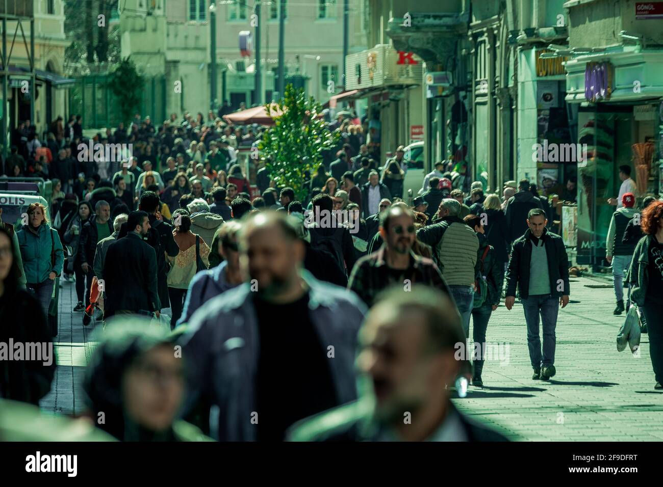 ISTANBUL, TURKEY - Mar 10, 2021: Crowd people walking in Istiklal ...