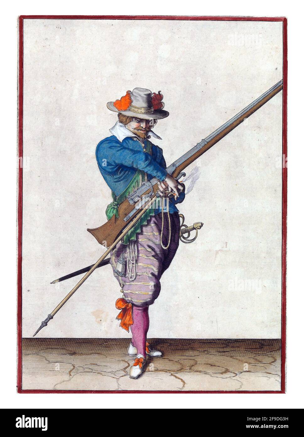 A soldier, full-length, to the right, holding a musket (a type of ...