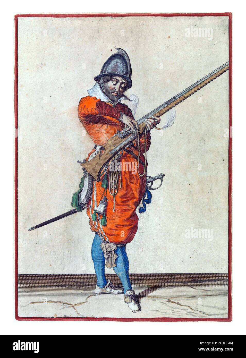 A full-length soldier holding a spear (lance) with both hands upright ...