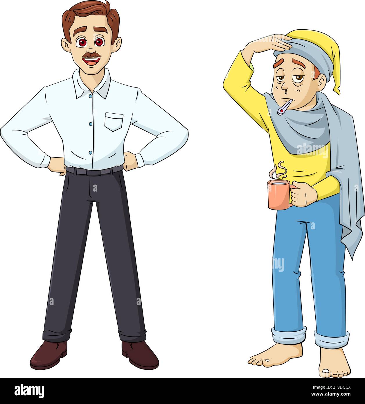 cartoon vector illustration of a healthy and sickly man Stock Vector ...