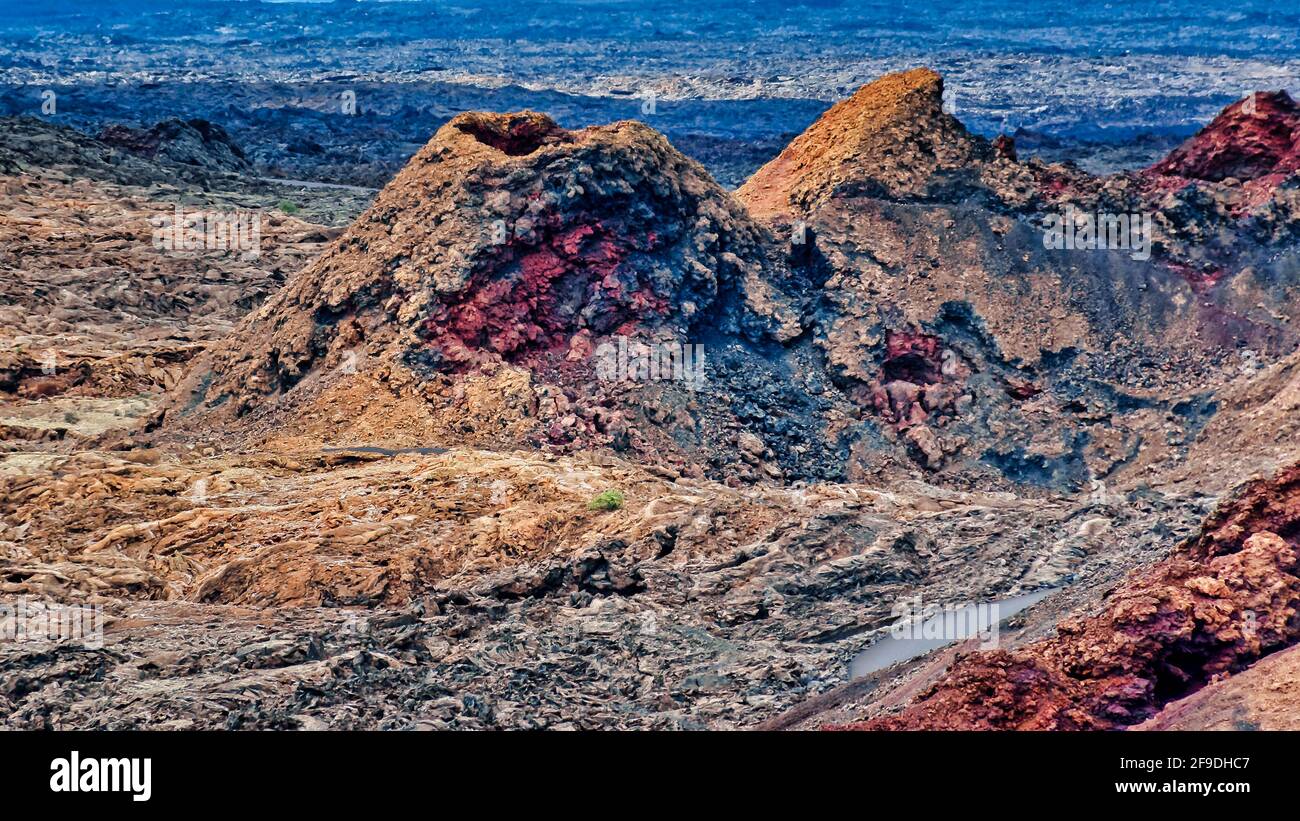 The volcanoes in the Timanfaya National Park in Lanzarote, Spain Stock ...