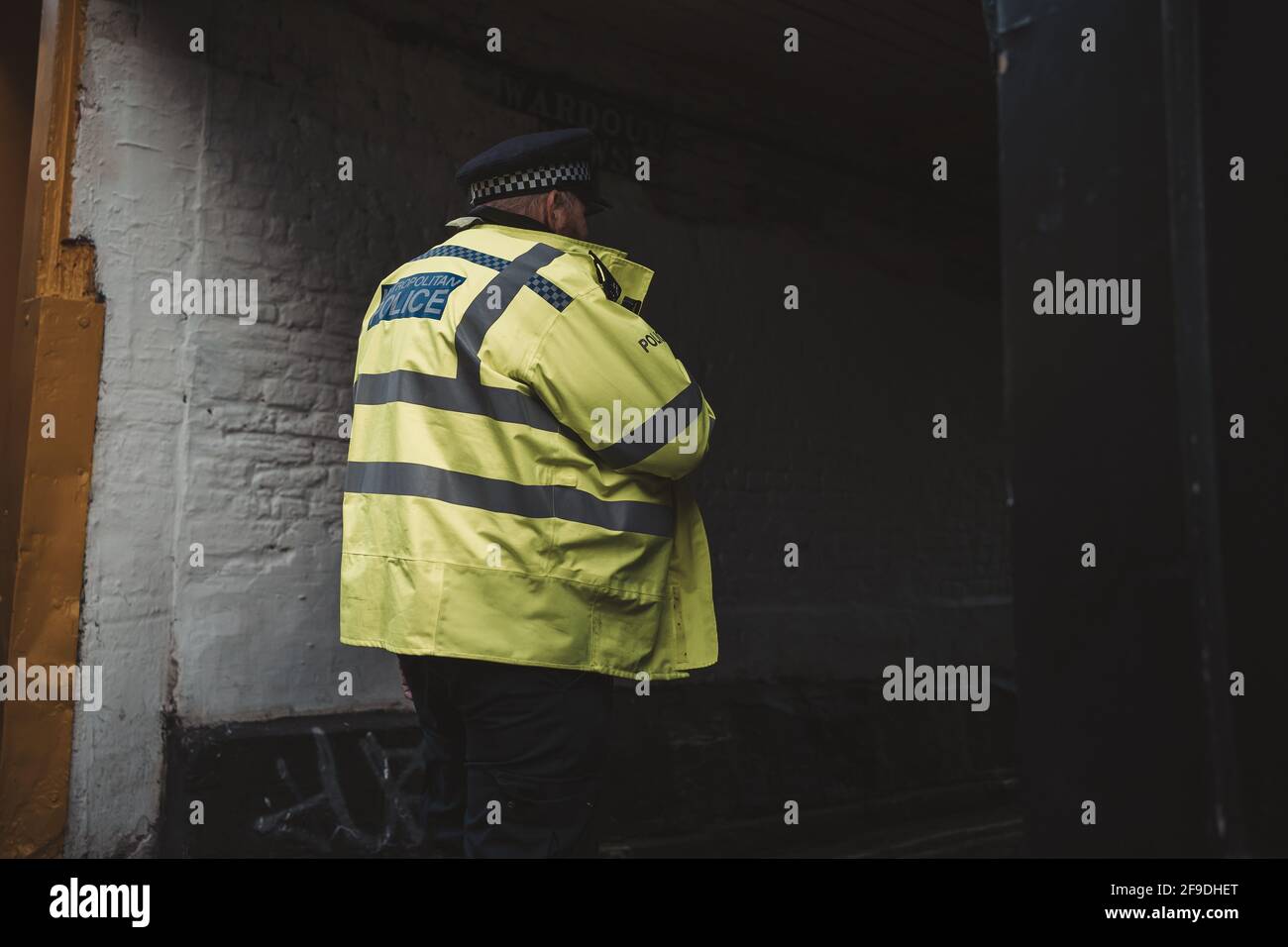 Soho, London | UK - 2021.04.16: Police officer standing in front of ...