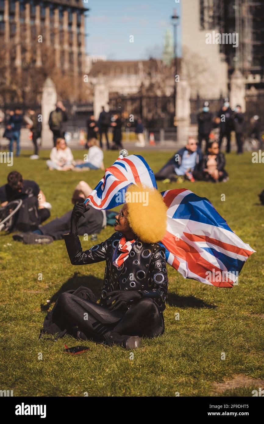 Westminster, London | UK - 2021.04.17: Beautiful stylish person waving ...