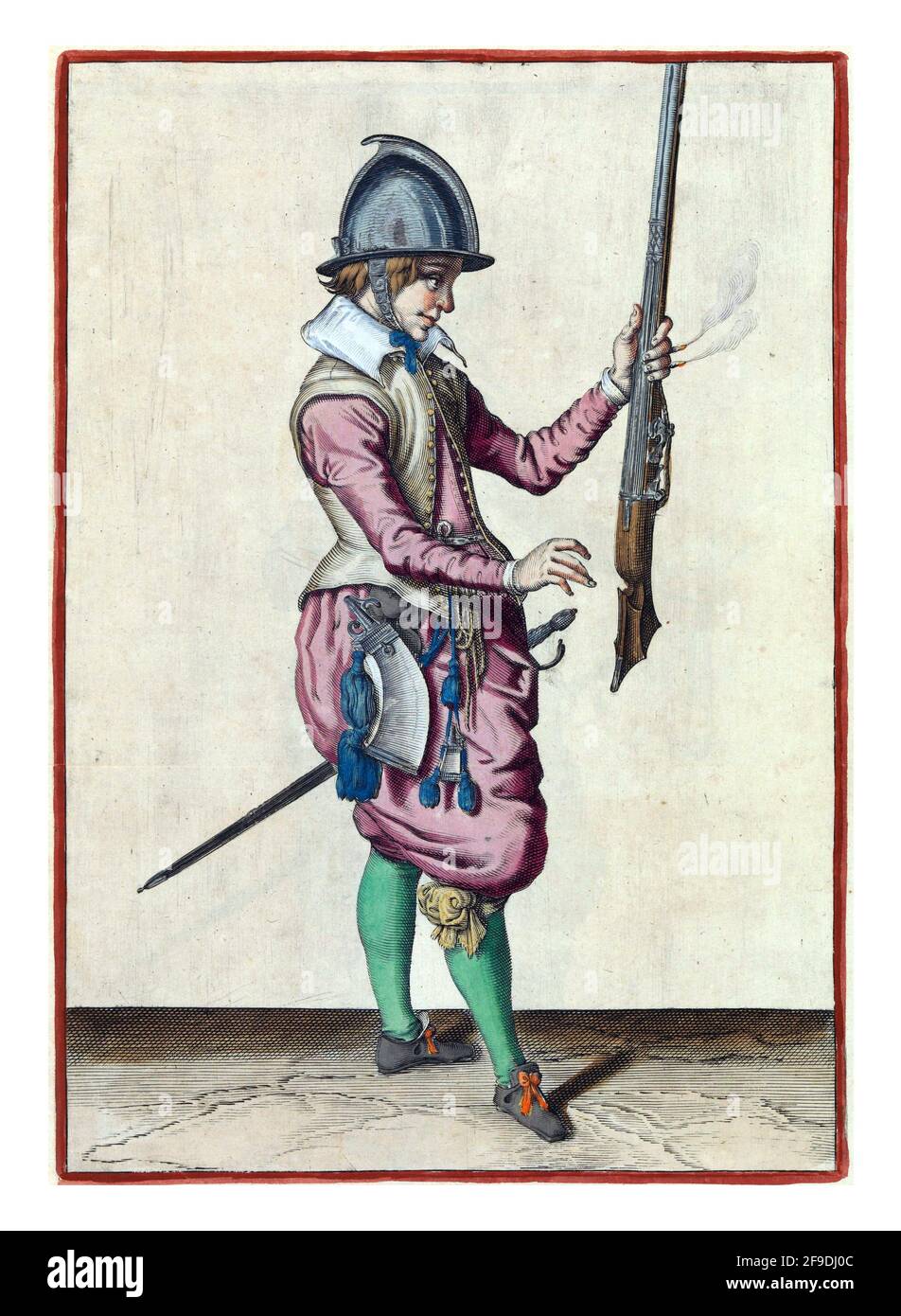 A soldier, full-length, to the right, holding a rudder (some type of ...
