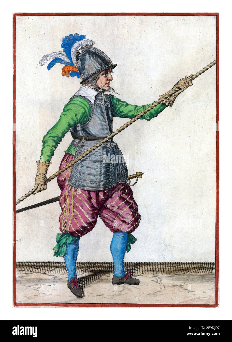 A soldier, full-length, to the right, extending his spear (lance) by ...