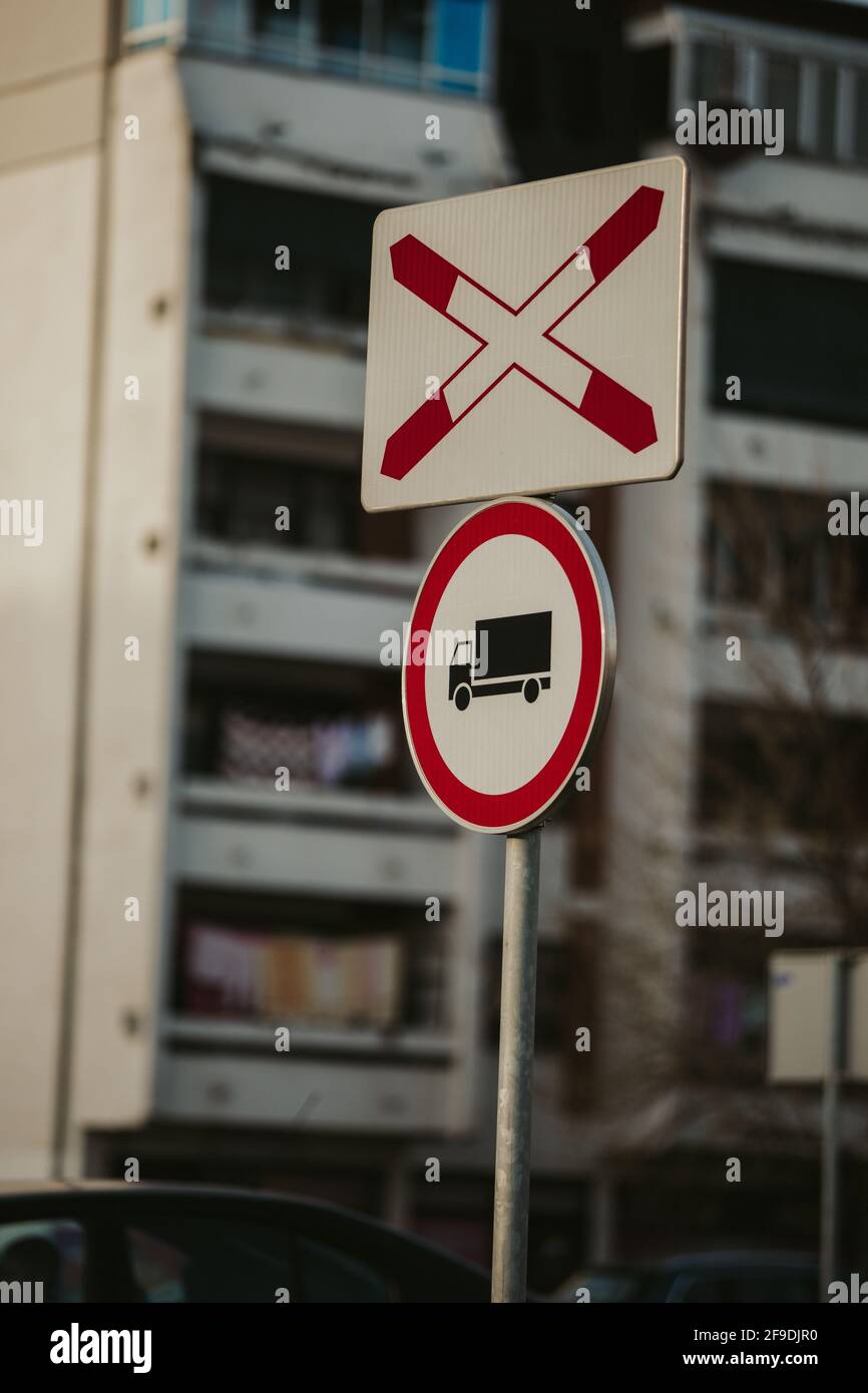 Vertical shot warning signs hi-res stock photography and images - Alamy