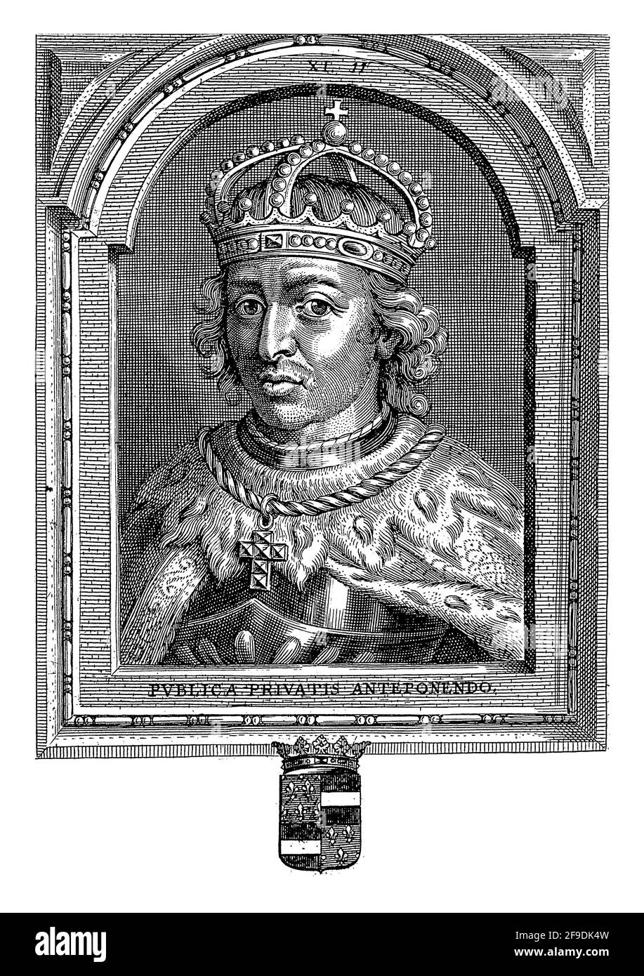 Bust portrait of Lothair II, with crown. He wears a cloak and a ...