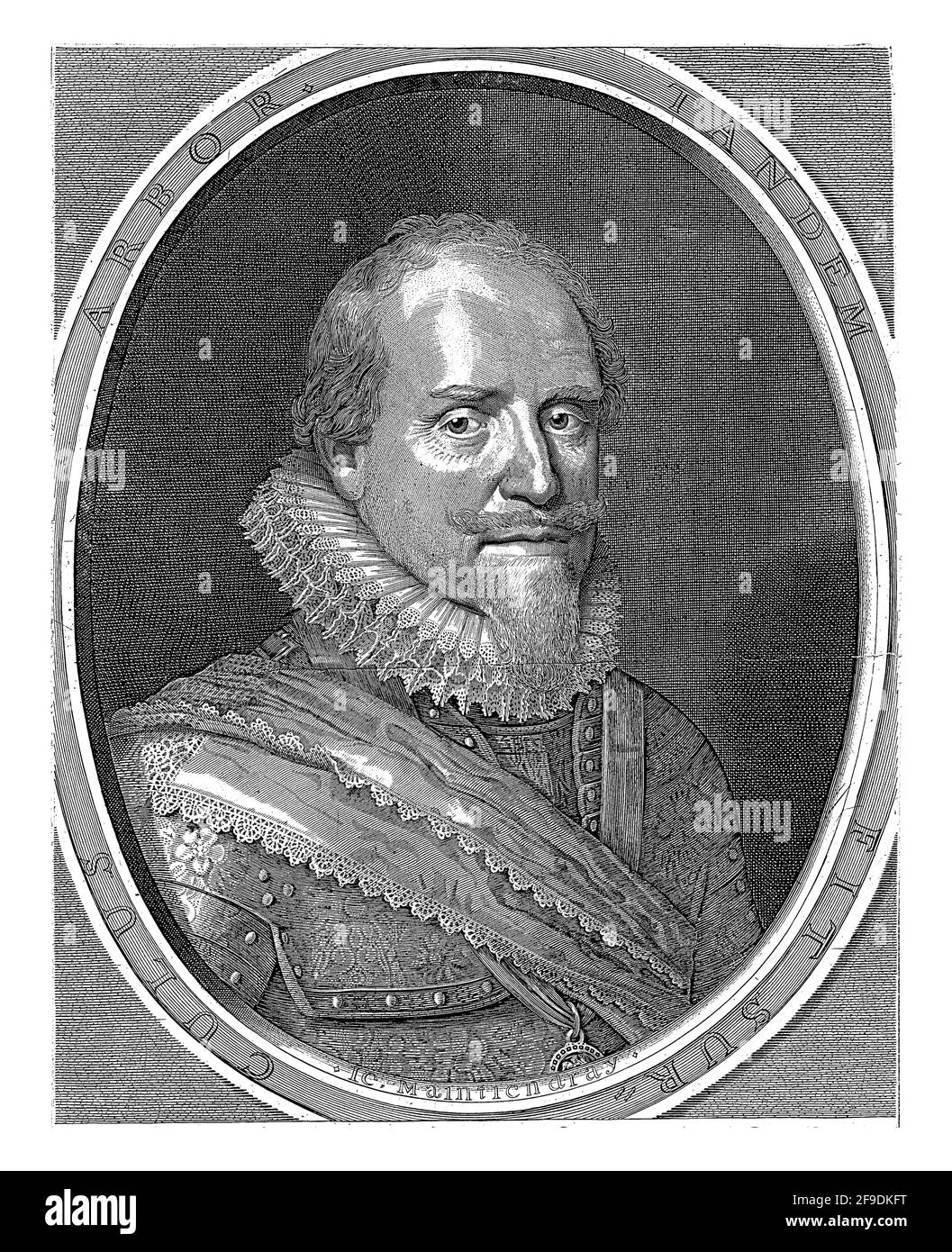 Portrait of Maurits in an oval with edge lettering. In the bottom ...