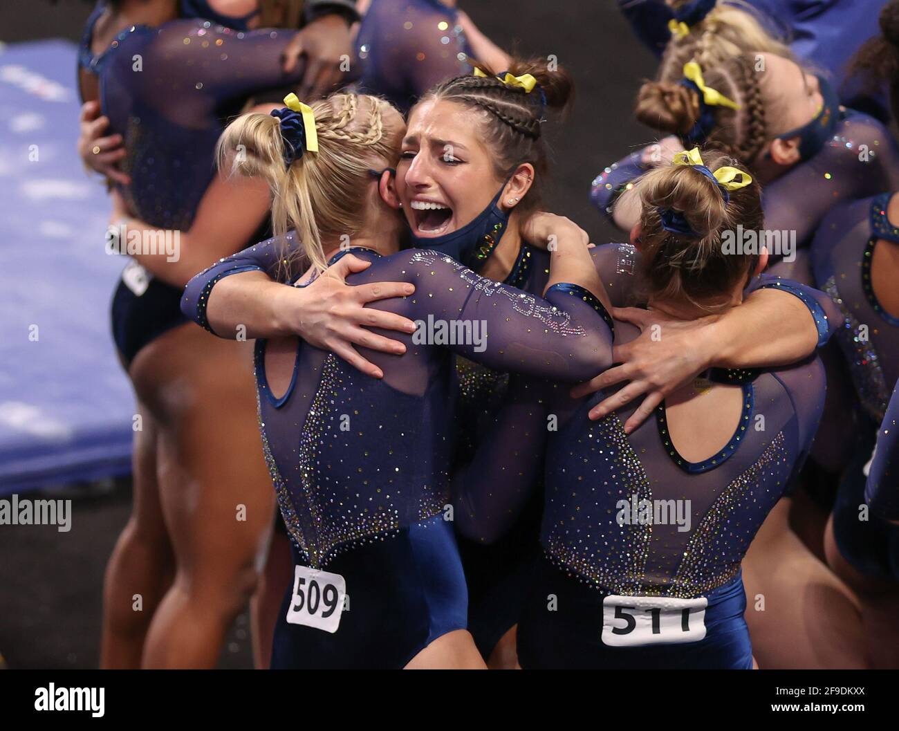 Fort Worth, TX, USA. 17th Apr, 2021. Michigan's Nicoletta Koulos hugs ...