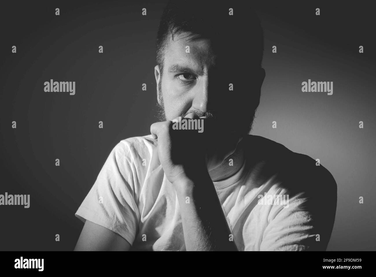 Hand on face stress Black and White Stock Photos & Images - Alamy