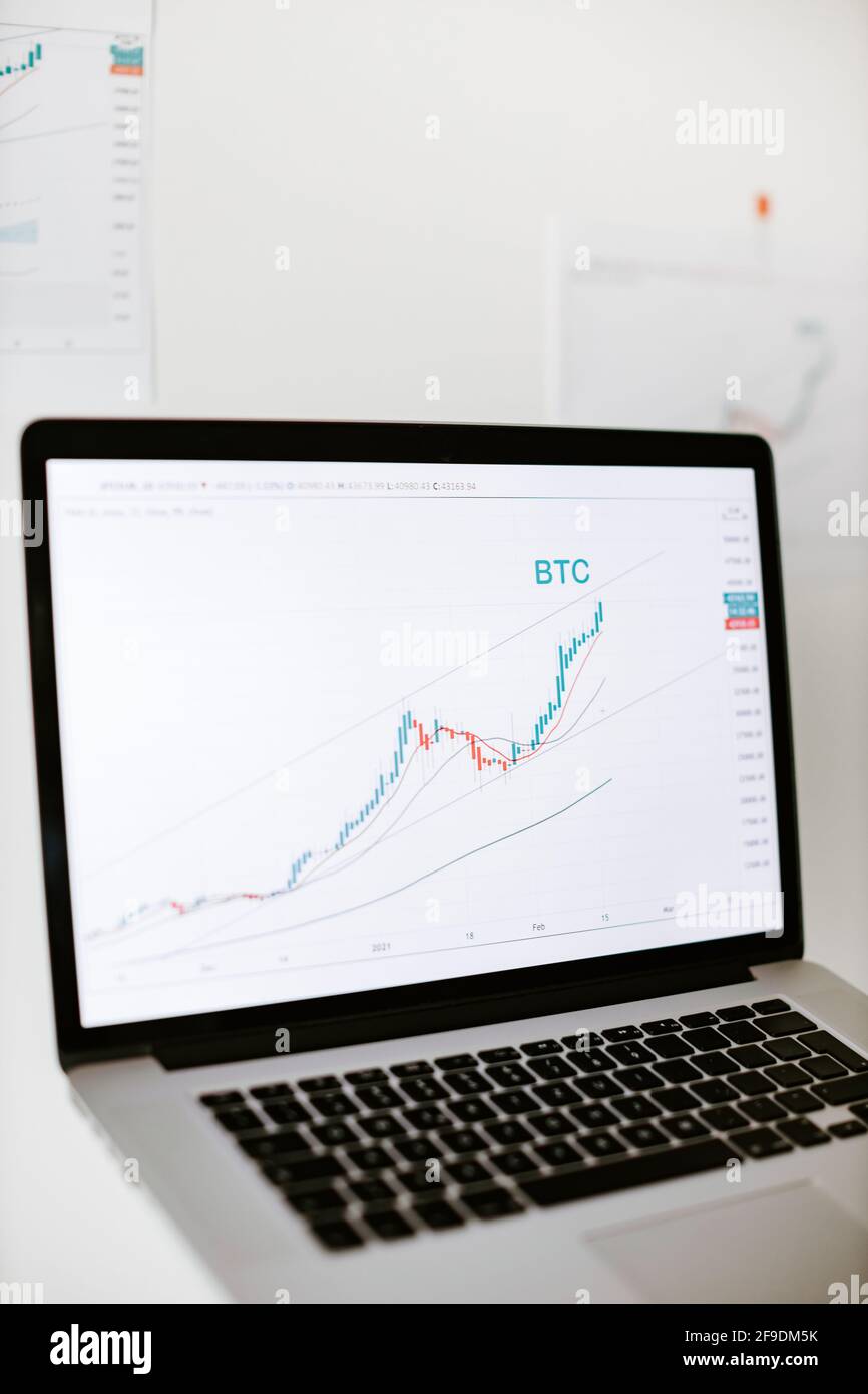 bitcoin price graph data trend on laptop screen Stock Photo - Alamy