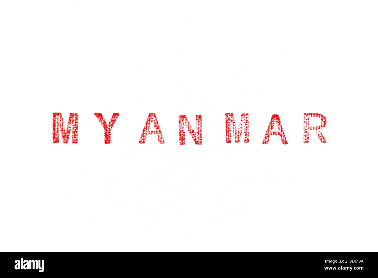 Red color rubber stamp in word Myanmar on white paper background Stock ...