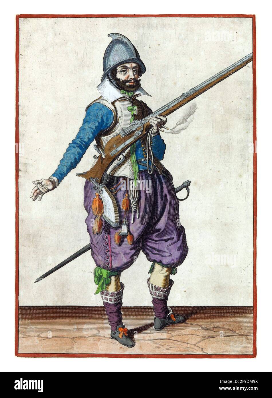 A soldier on watch, full-length, to the right, holding a rudder (a ...