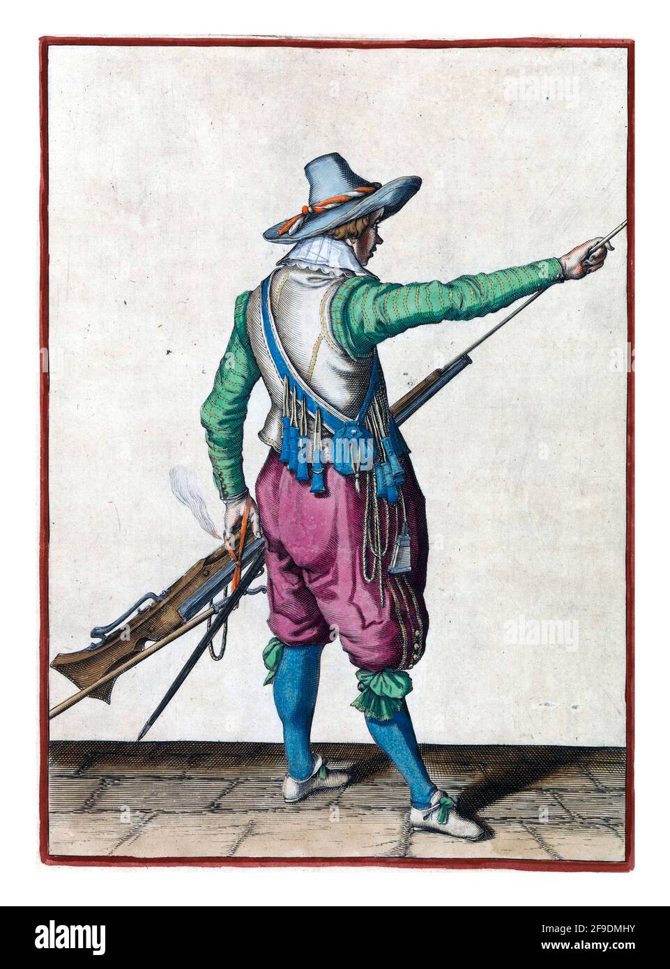 A soldier, full-length, to the right, seen from the back, holding a ...