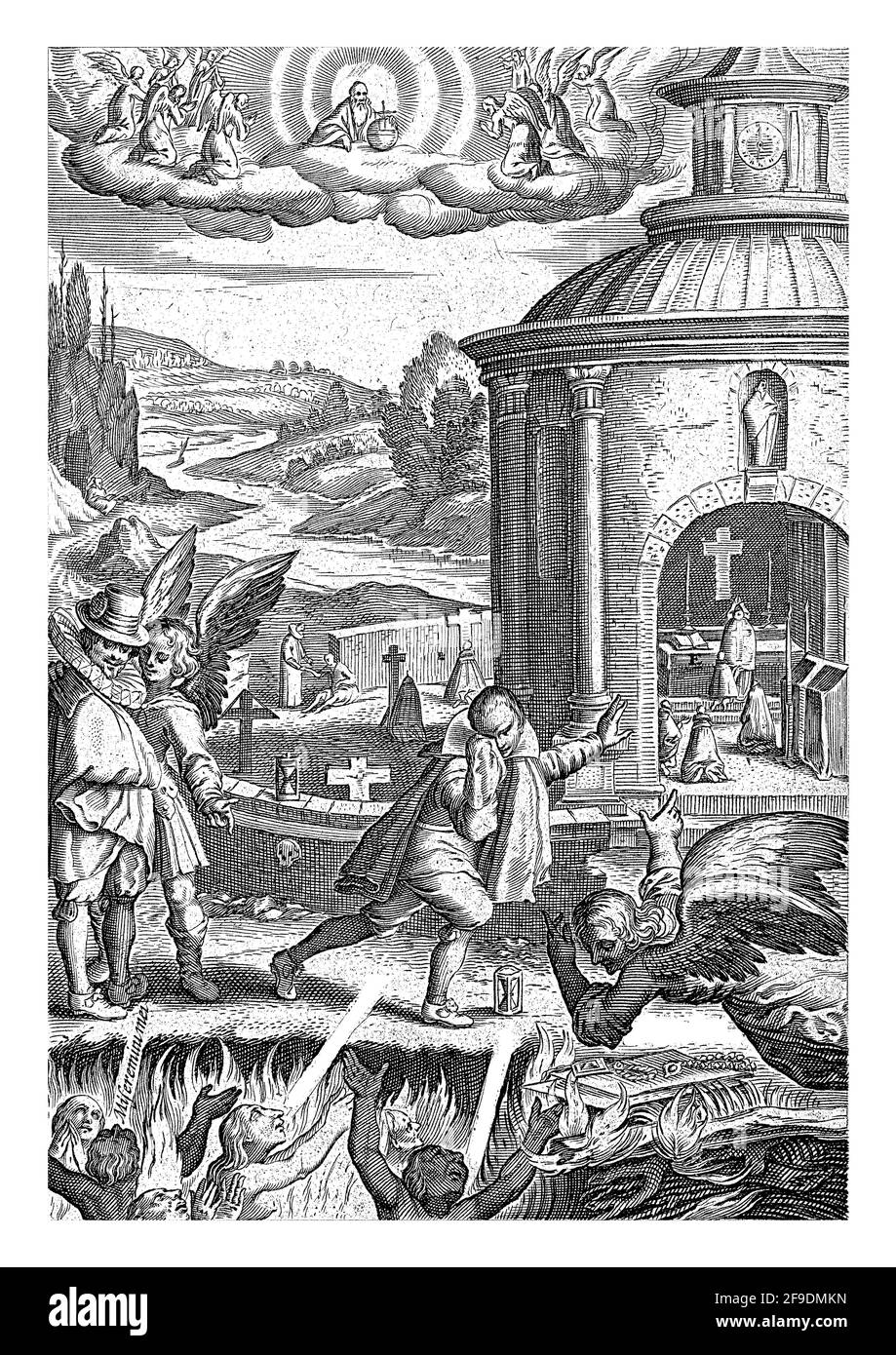 Two angels show two men the begging souls in Purgatory and encourage ...