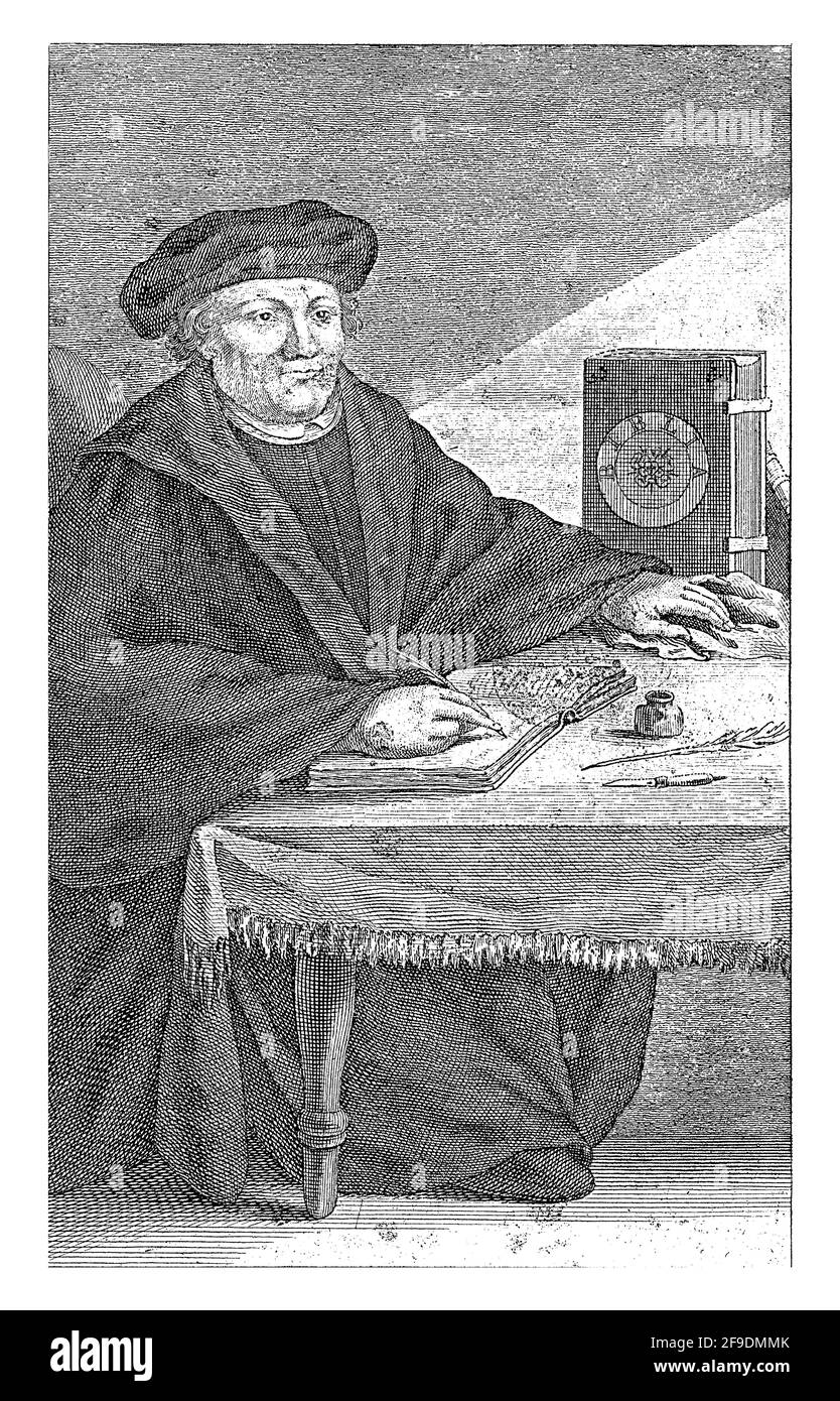 Portrait to the right full-length of Martin Luther, sitting and writing ...