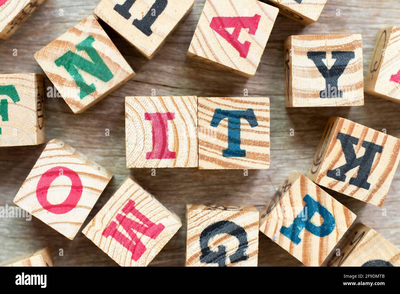 Alphabet Letter Block In Word It Abbreviation Of Information Technology With Another On Wood