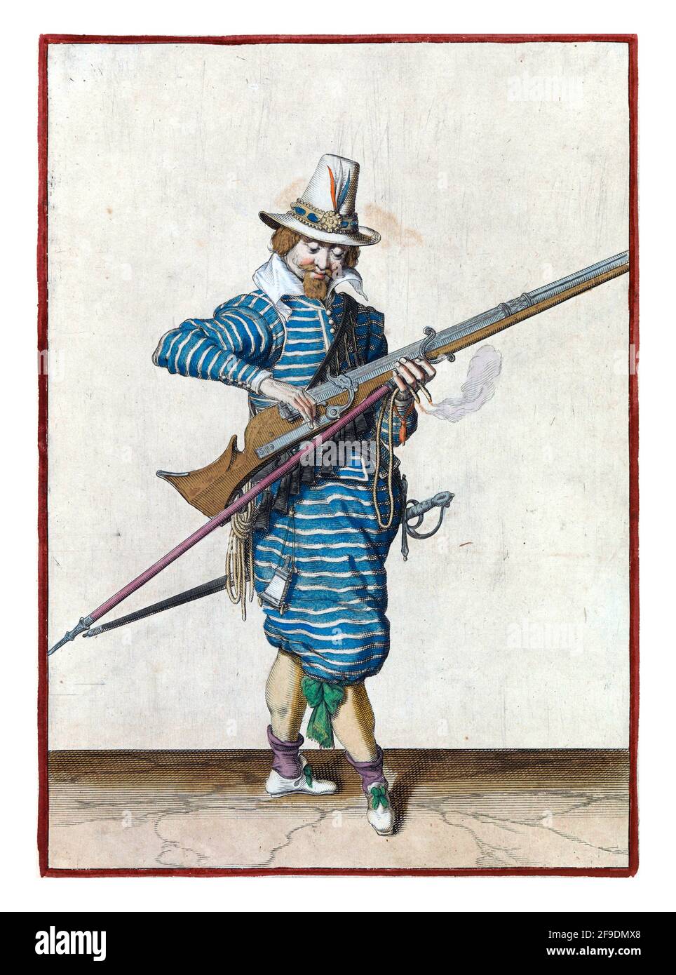 A soldier, full-length, to the right, closing the pan of his musket ...