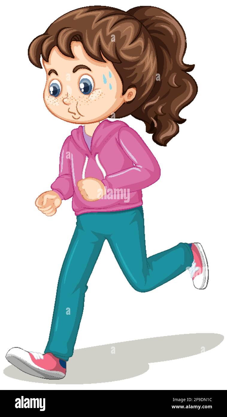 Girl doing running exercise cartoon character isolated illustration ...