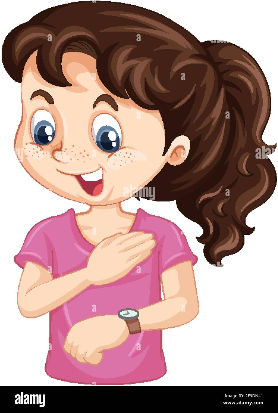 Girl cartoon character looking at wrist watch illustration Stock Vector ...