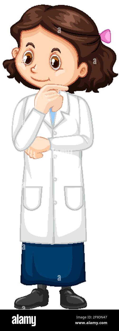 Cute girl cartoon character wearing science lab coat illustration Stock ...