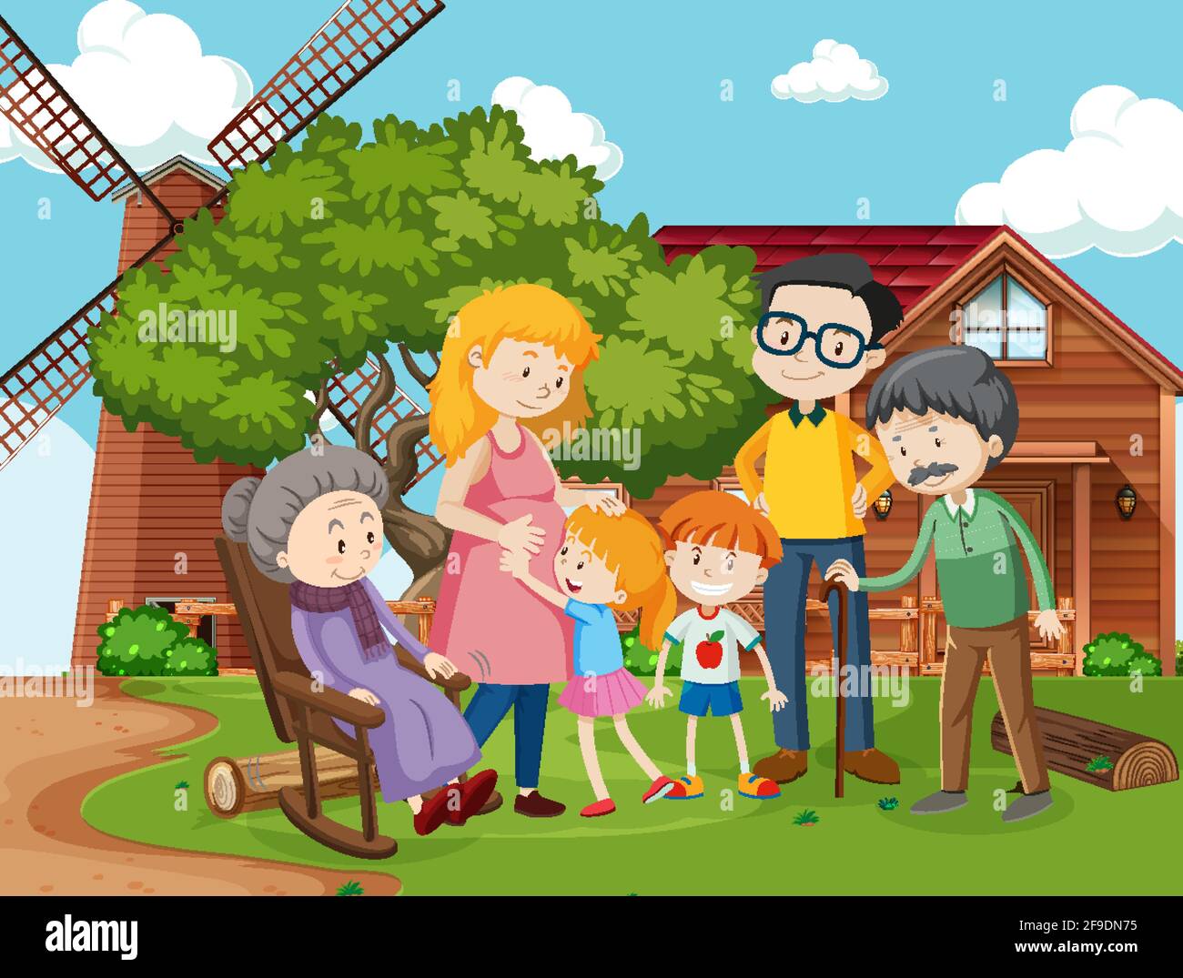 Member of family at farm house outdoor scene illustration Stock Vector ...