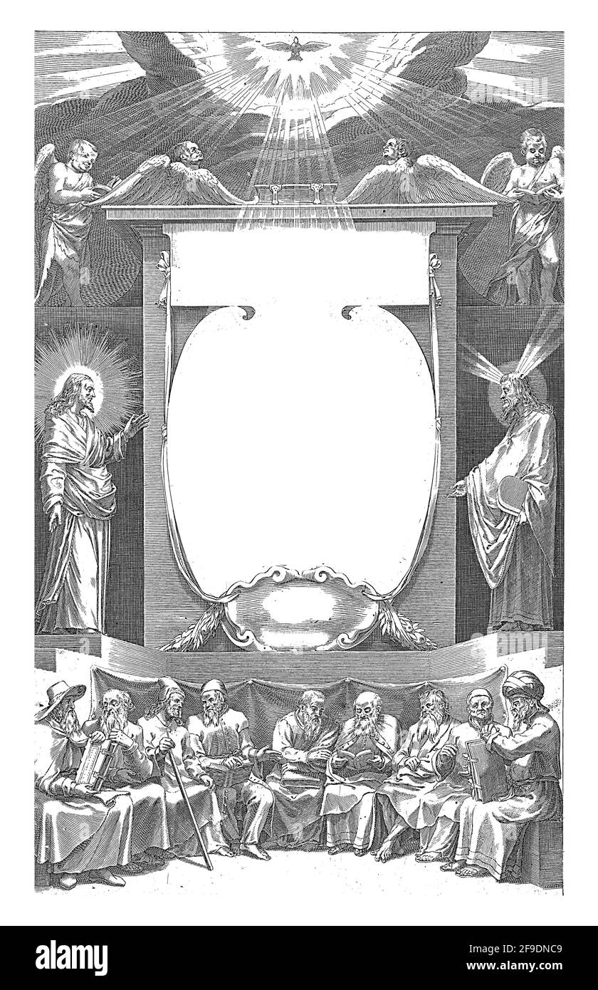 In the center the title of the book in a cartouche. On either side of ...