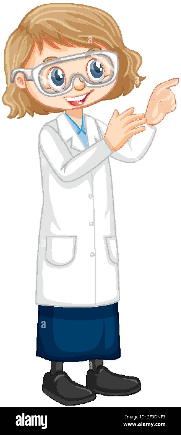 Cute girl cartoon character wearing science lab coat illustration Stock ...