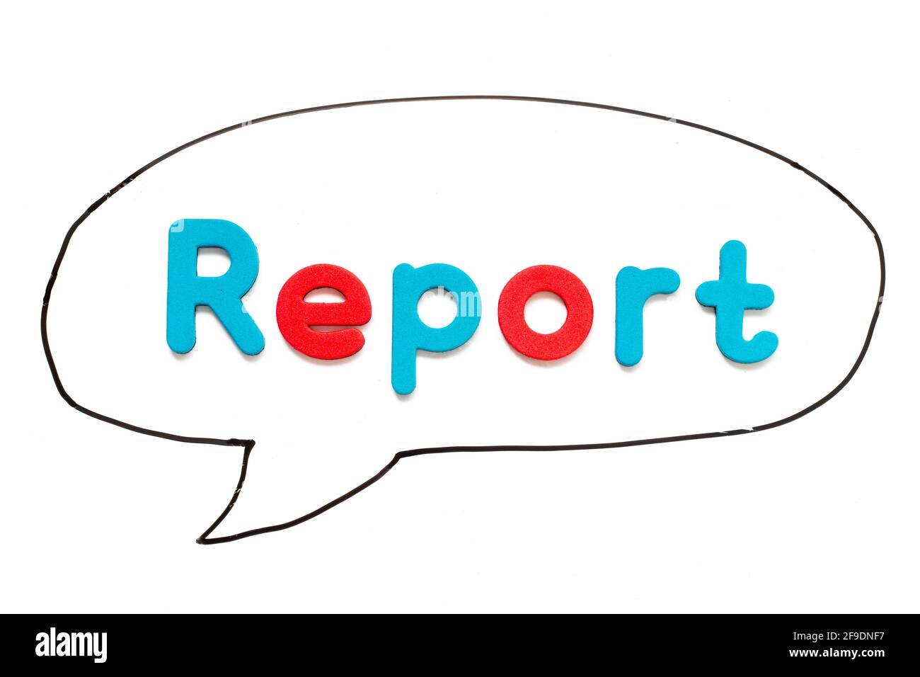 Alphabet letter with word report in black line hand drawing as bubble ...