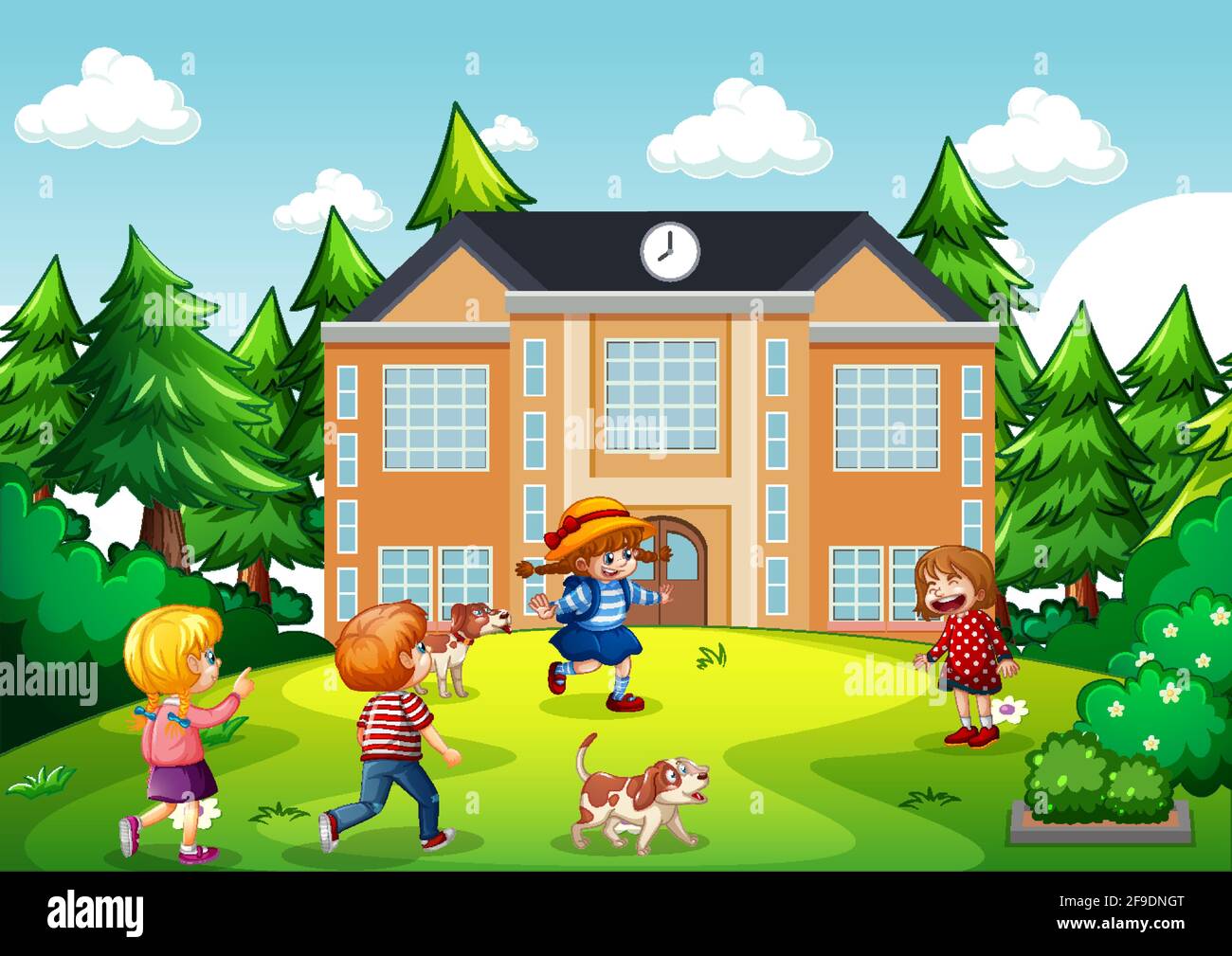 Primary school children playing outside Stock Vector Images - Alamy