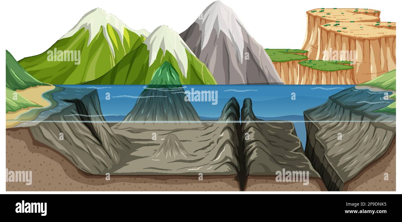Nature landscape scenery view from a mountain top illustration Stock ...