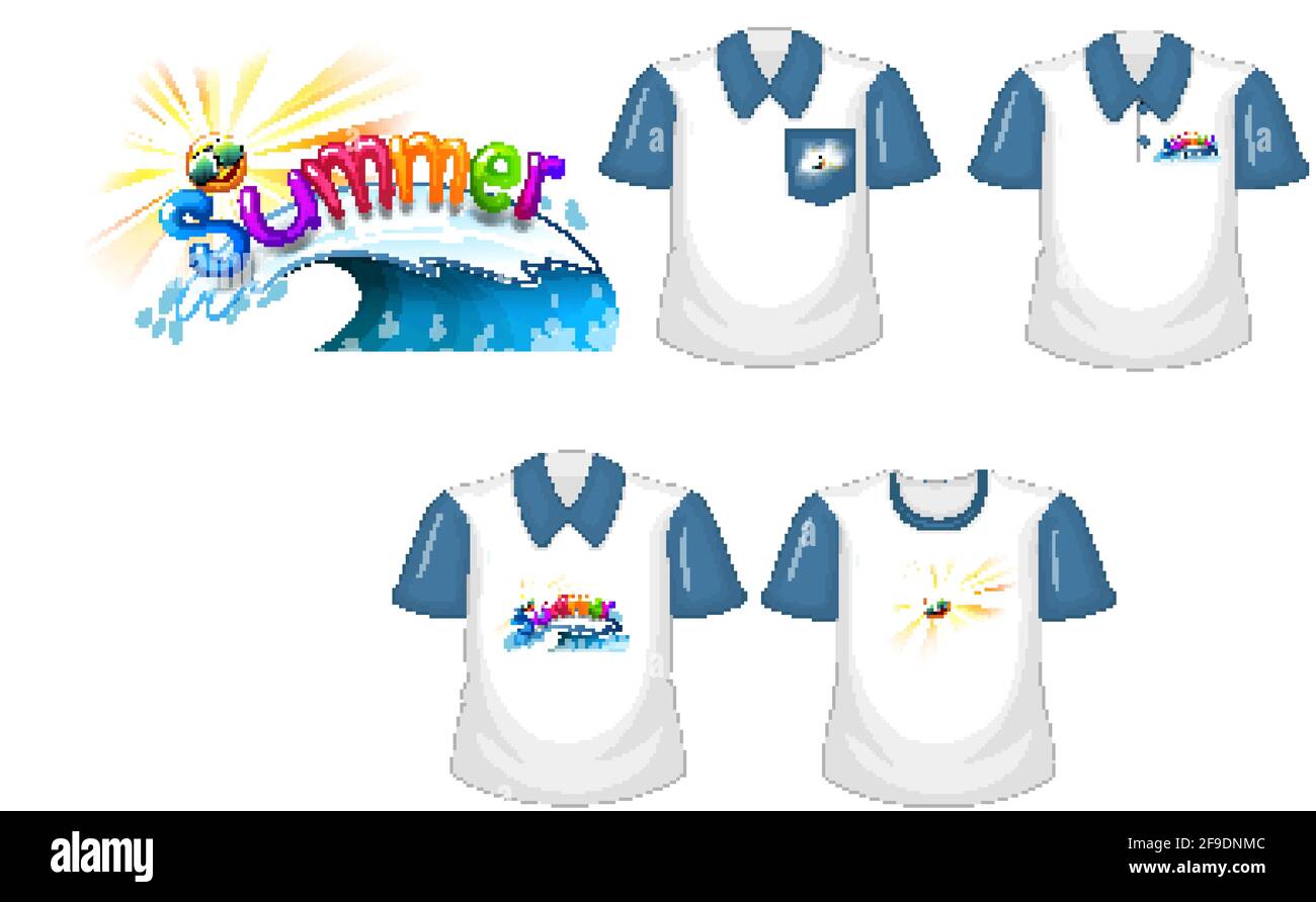Summer font logo design for shirts with set of different shirts ...