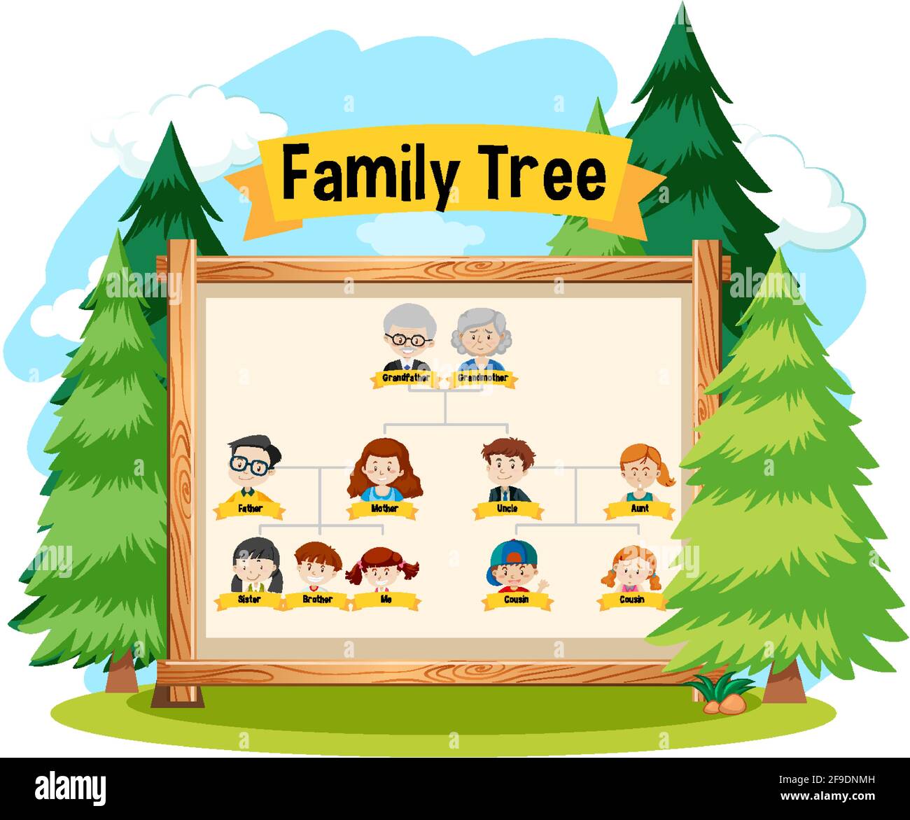Diagram showing three generation family tree illustration Stock Vector ...