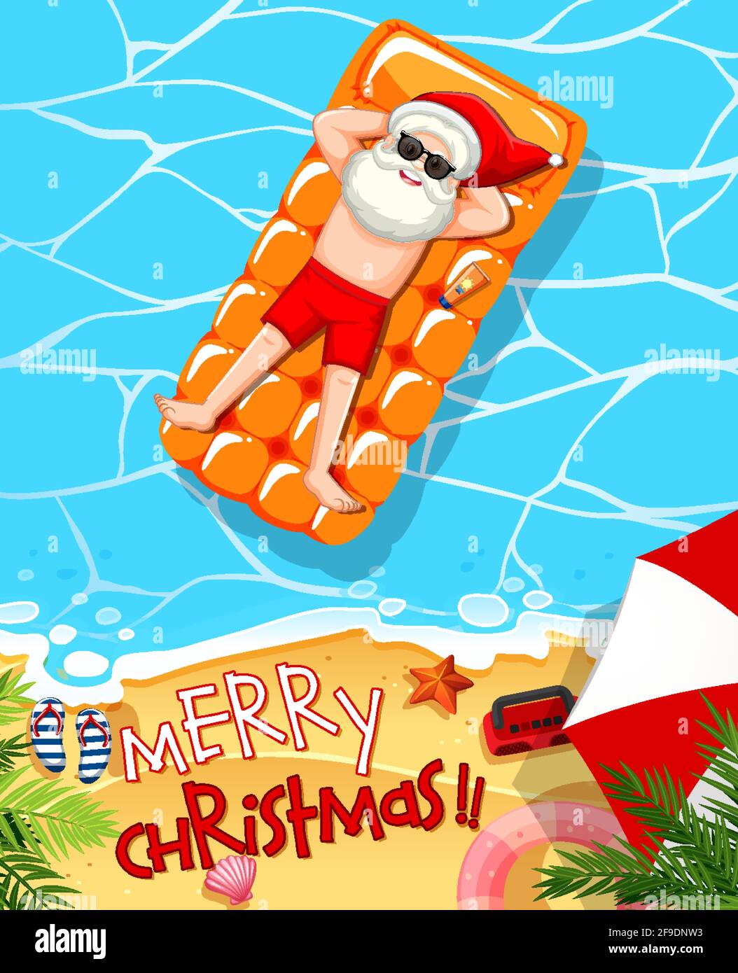 Santa Claus relax in the pool summer theme illustration Stock Vector ...