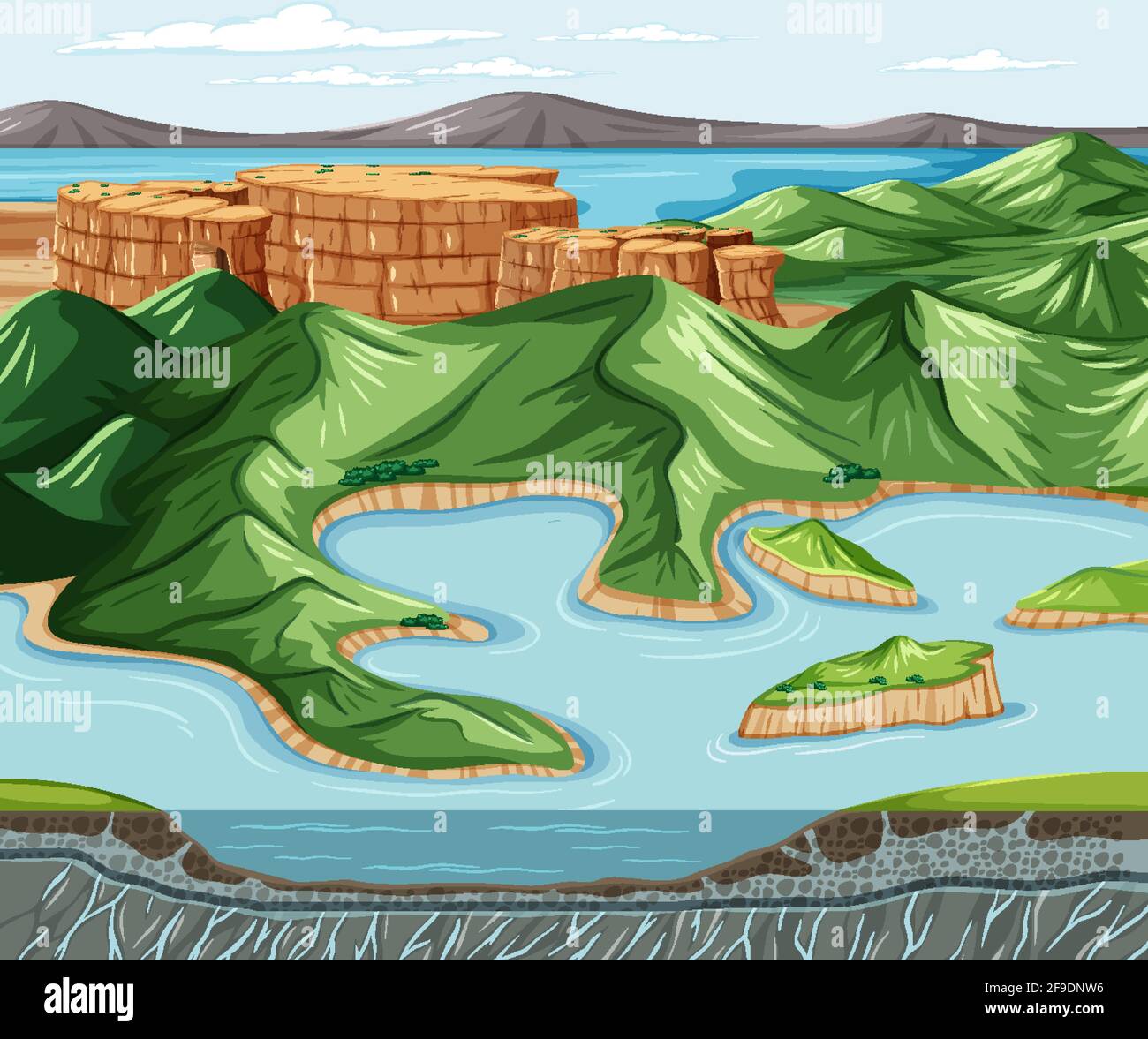 Land and water geography landscape illustration Stock Vector Image ...