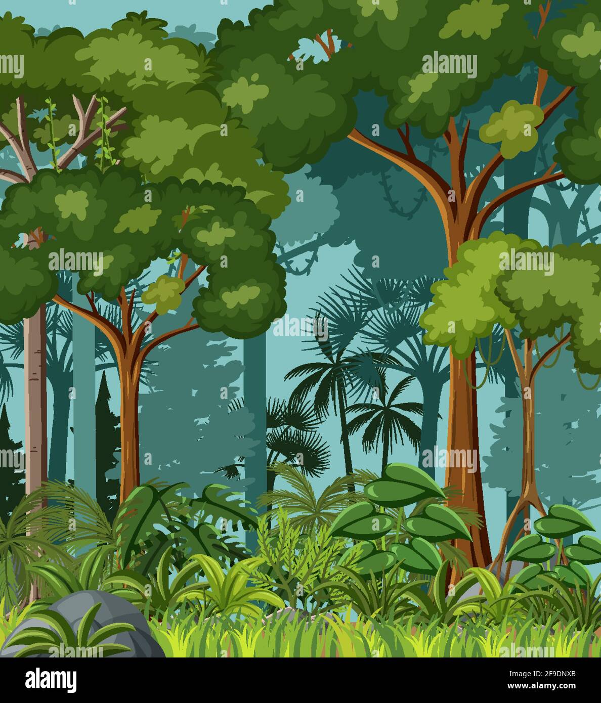 Blank jungle scene with liana and many trees illustration Stock Vector ...