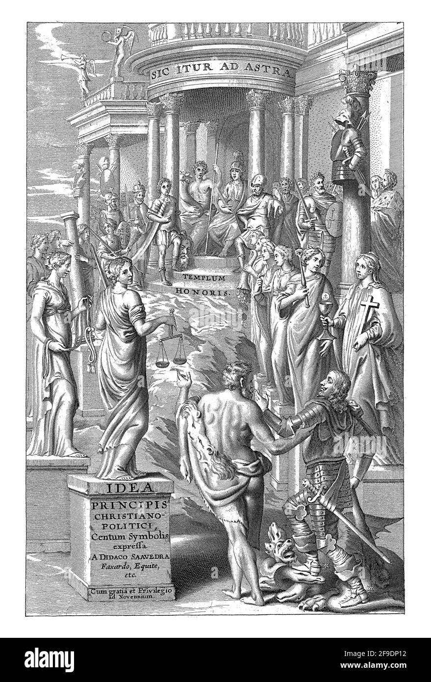 Hercules leads a man through personifications of virtues to temple for ...