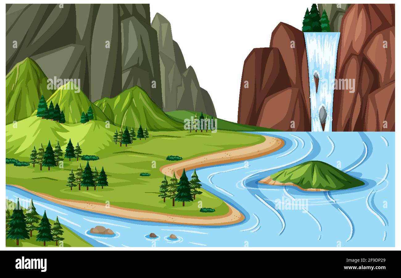 Land and water geography landscape illustration Stock Vector Image ...