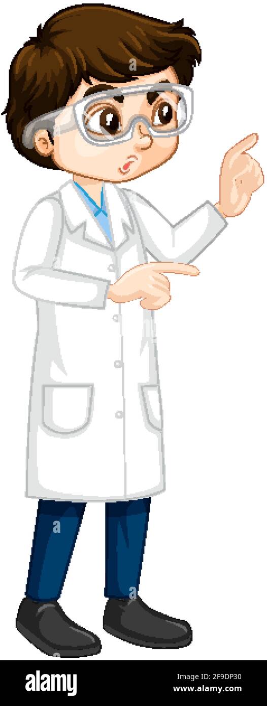 A boy wearing laboratory coat cartoon character illustration Stock ...