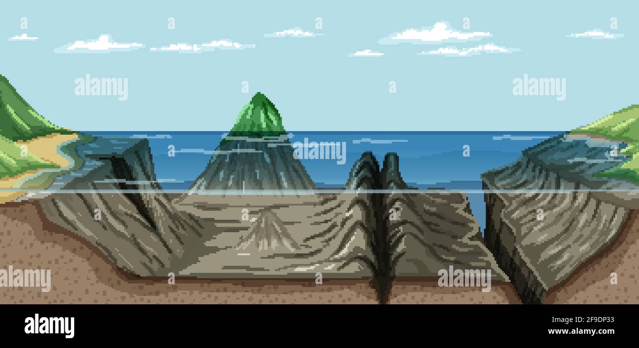 Mariana trench undersea landscape illustration Stock Vector Image & Art ...